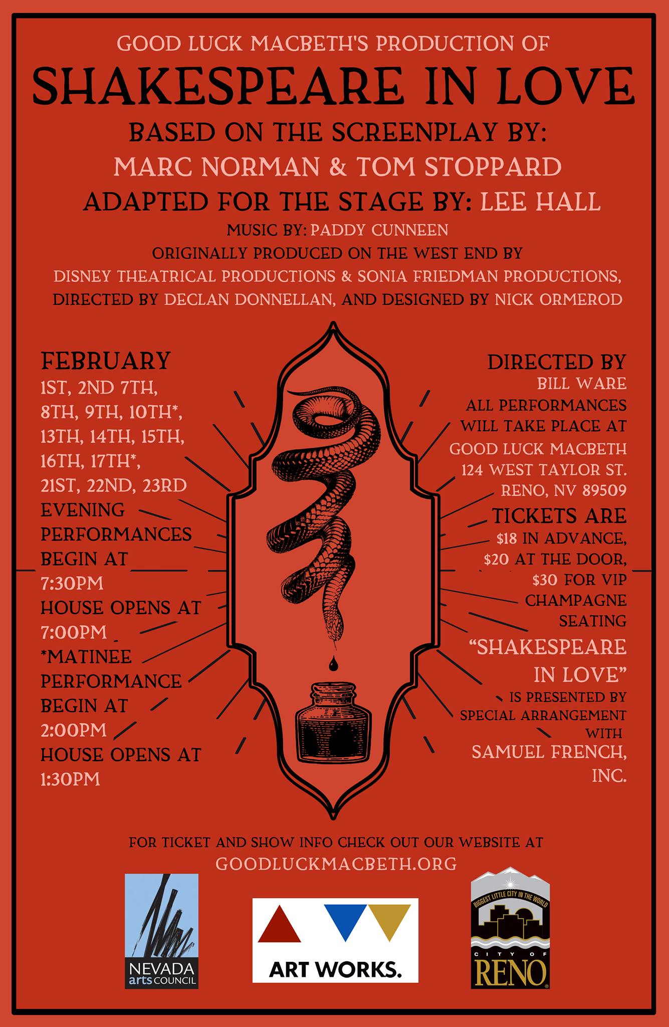 Shakespeare in Love | Good Luck Macbeth Theatre Company | Nevada Events